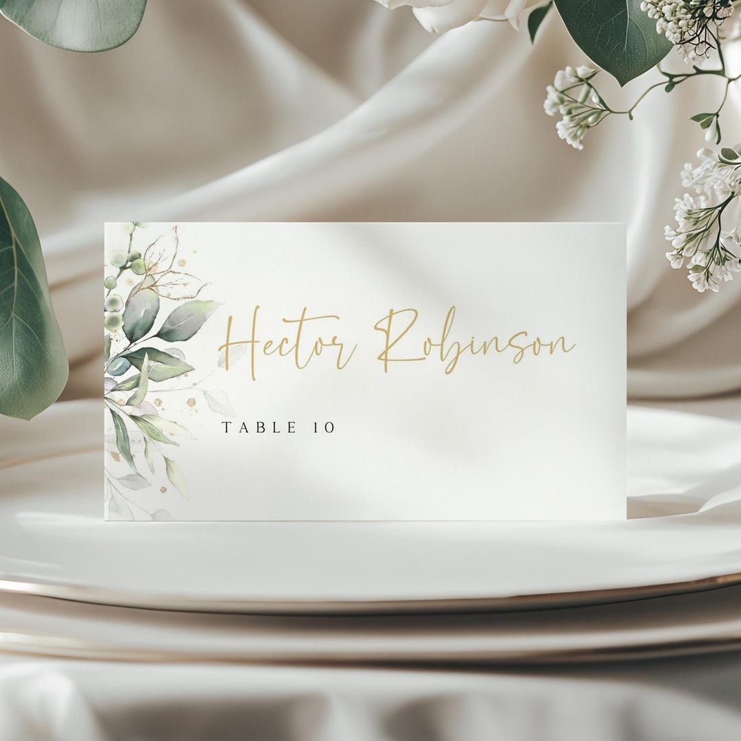 Eucalyptus Wedding Place Card Template, Greenery Dinner Table Name Tag ...