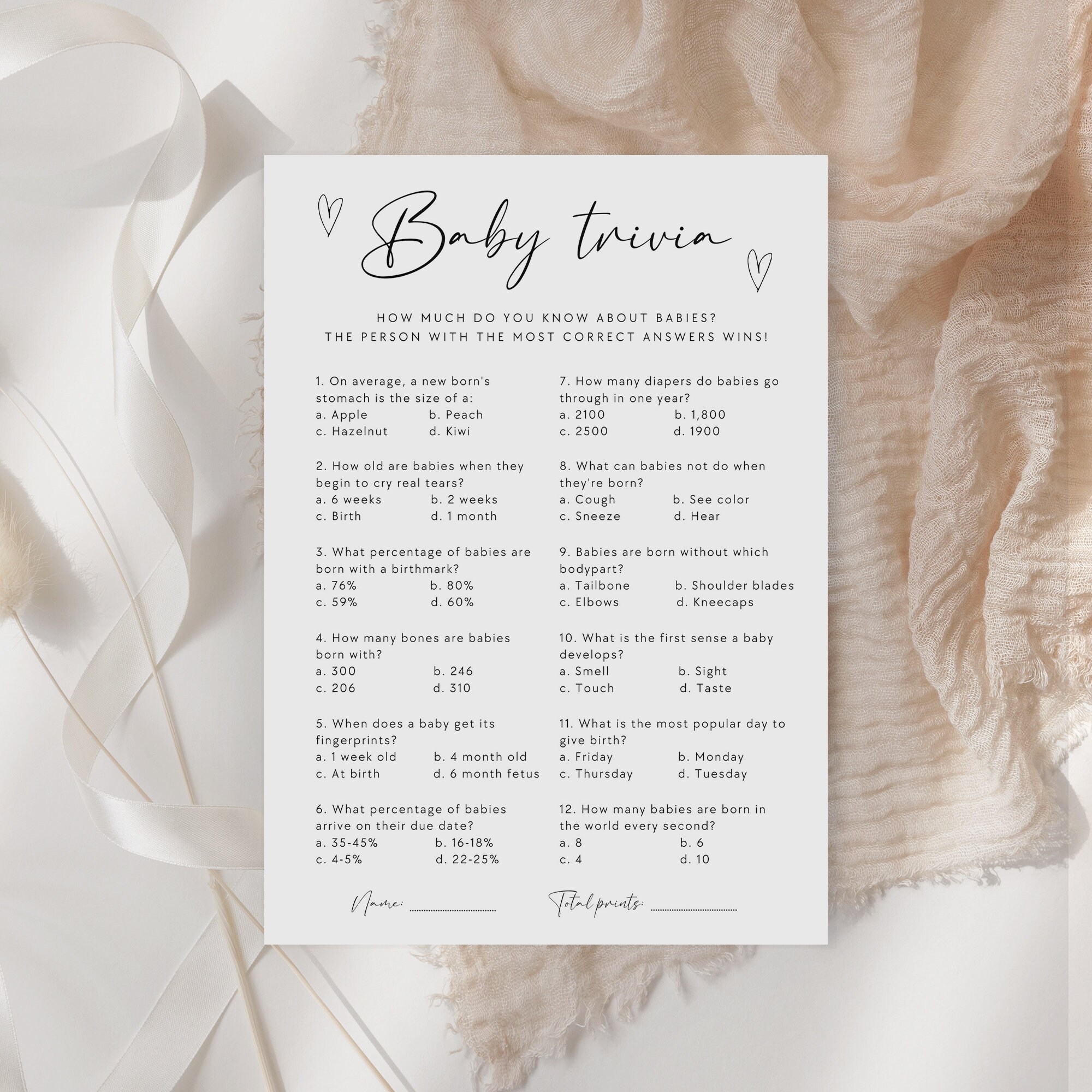 Baby Shower Trivia Game, Baby Shower Games, Baby Shower Trivia Template ...