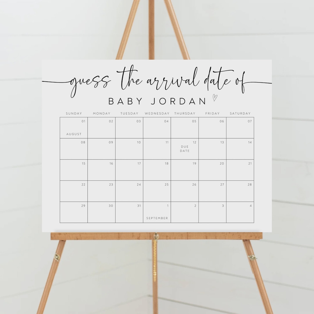 Baby Due Date Calendar Sign, Guess the Birthday Baby Shower Game, Guess ...