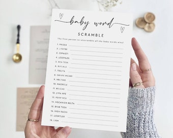 Baby Word Scramble Game, Baby Shower Games, Editable Baby Word Scramble ...