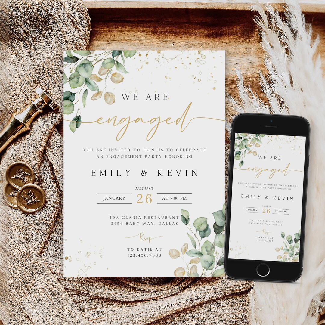Eucalyptus Greenery Engagement Party Invitation Template (digital ...