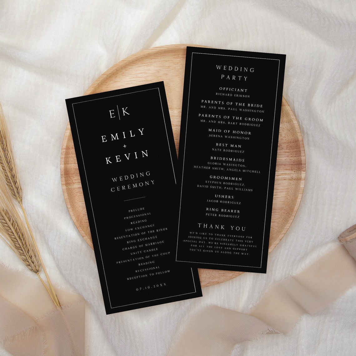 Black Wedding Program, Minimalist Wedding Program Template, Modern ...