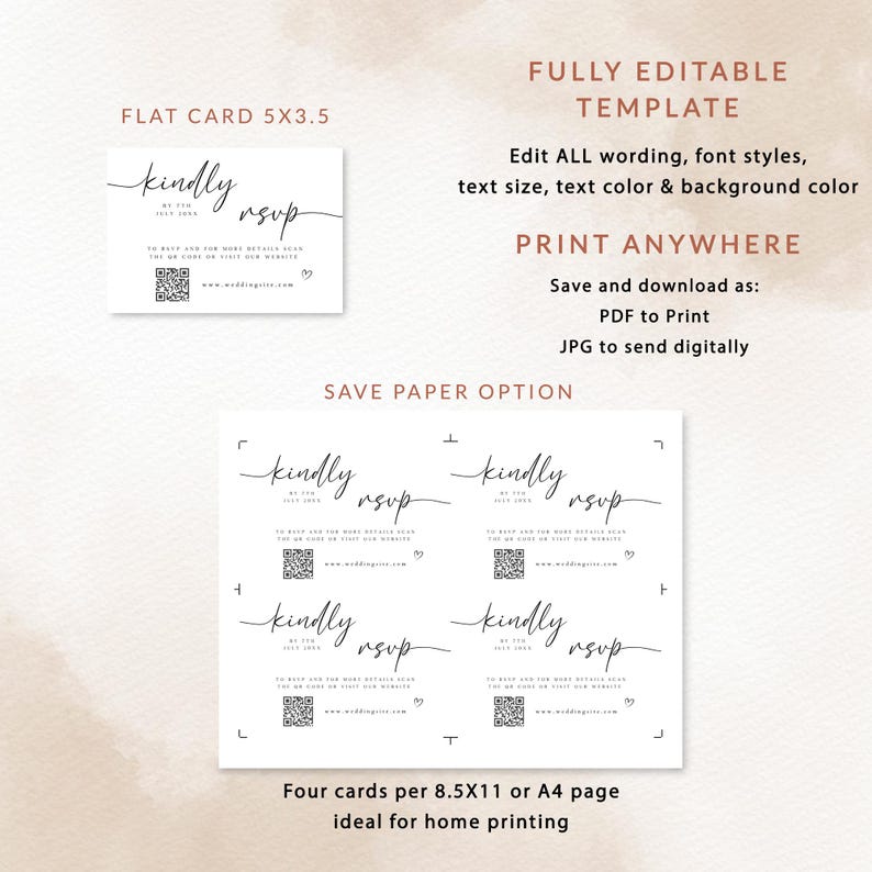 Modern Wedding QR Code RSVP Card Template (digital Download) - Etsy