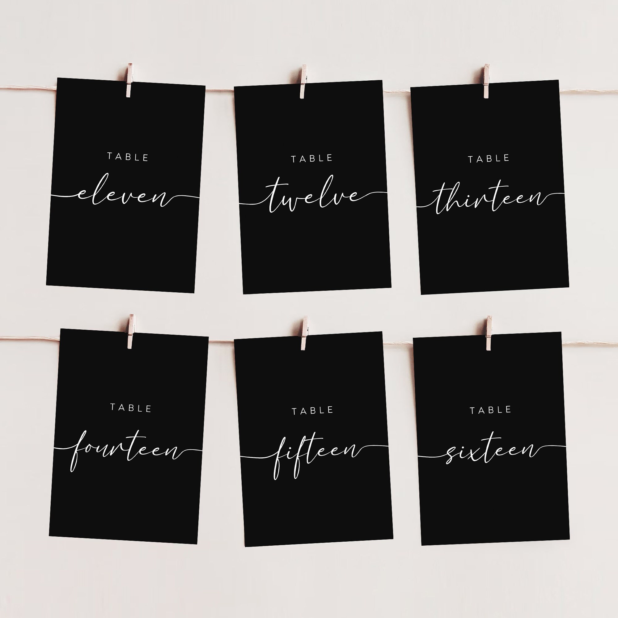 Black Modern Table Numbers Template, Minimalist Wedding Table Cards ...