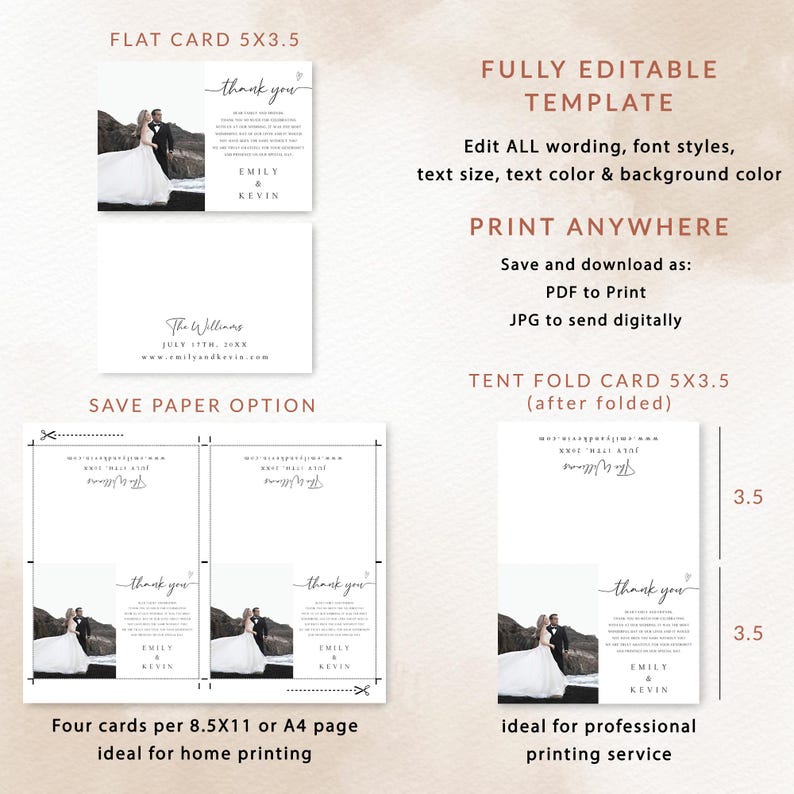 Eucalyptus Wedding Thank You Card Template (instant Download) - Etsy
