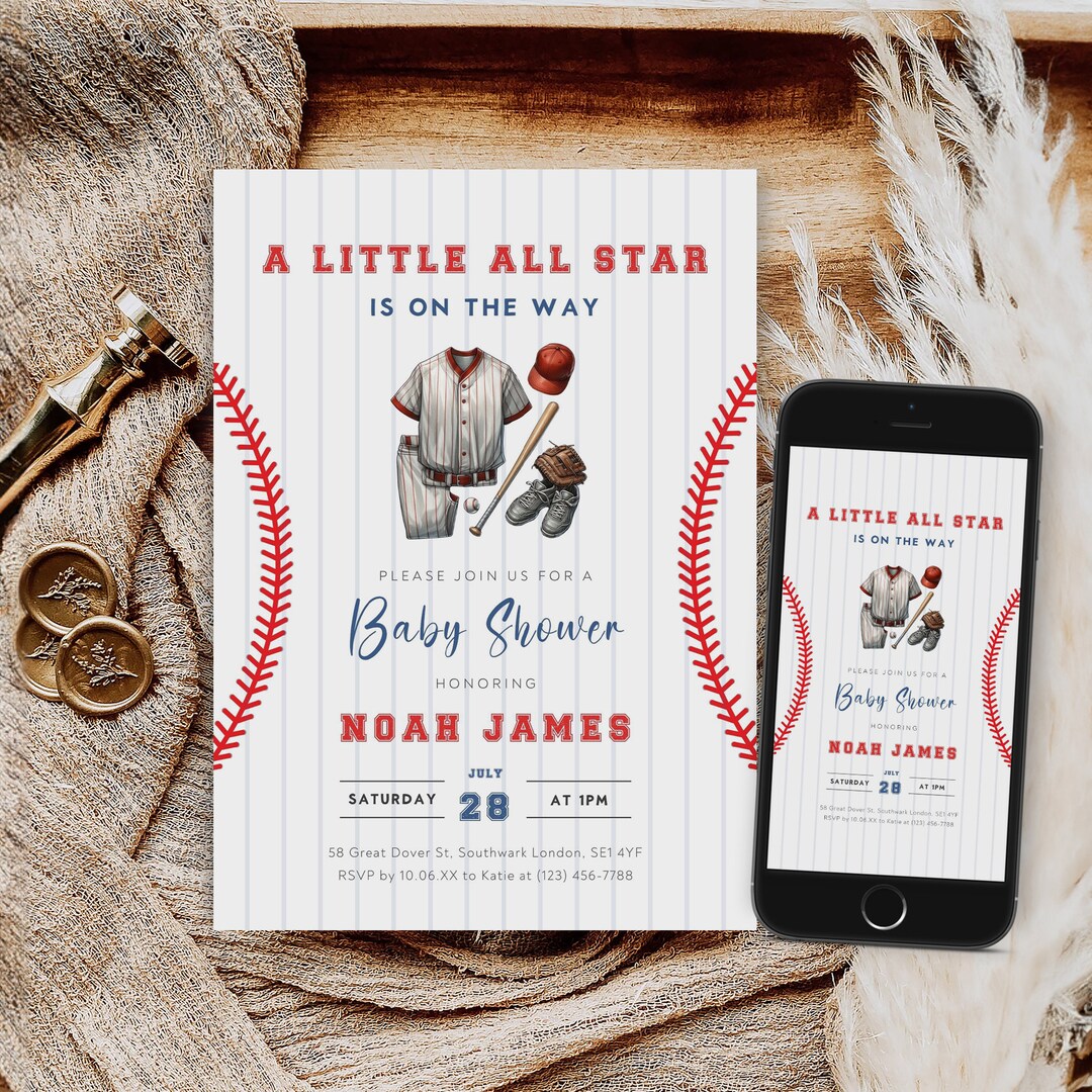 Baseball Baby Shower Invitation Template, A Little All Star Invite, Its ...