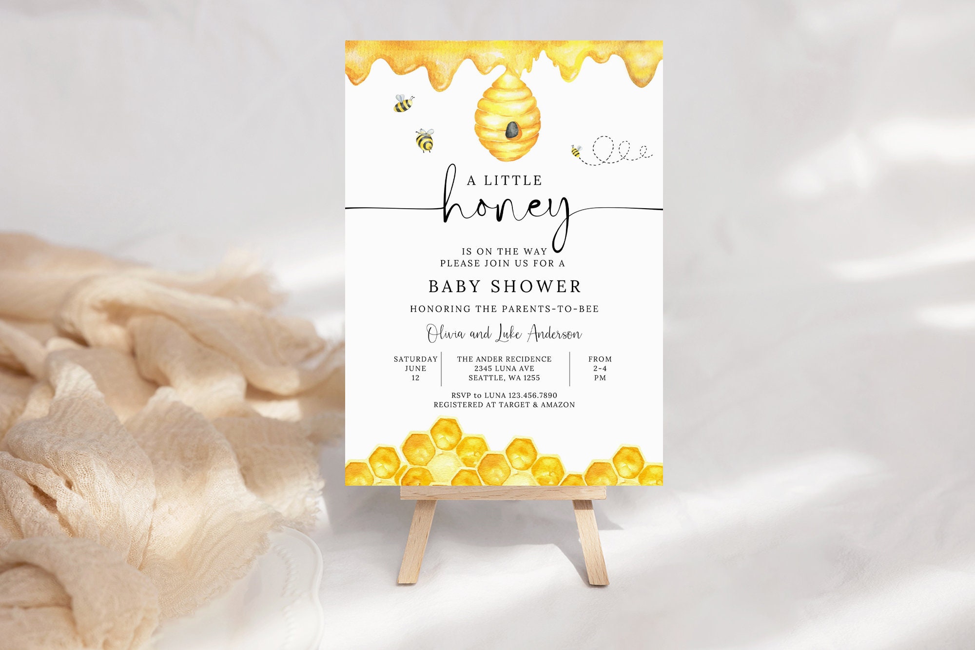 A Little Honey Baby Shower Invitation, Gender Neutral Honey Bee Baby ...