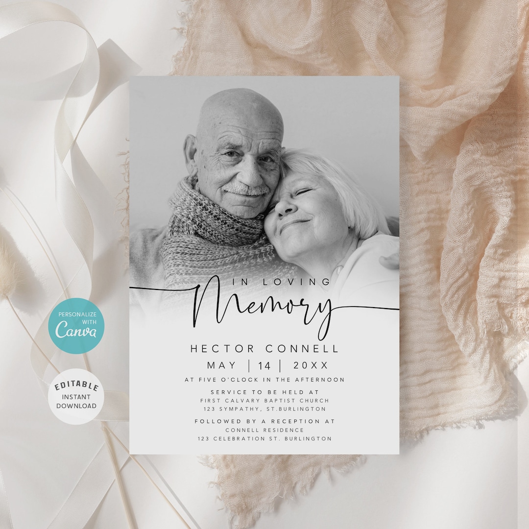 Funeral Announcement Template, Memorial Service Invitation, in Loving ...
