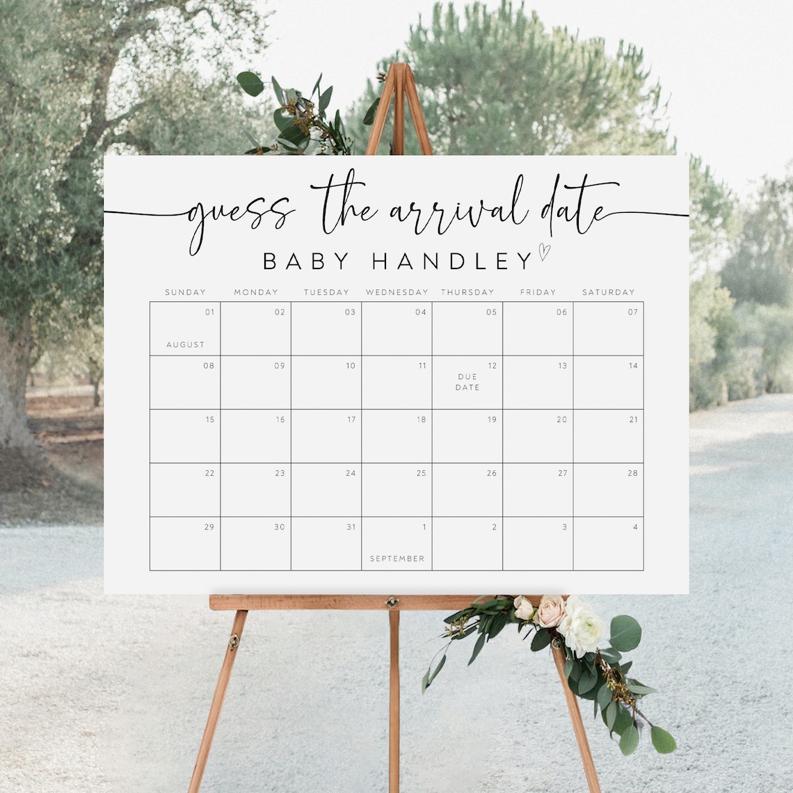 Baby Due Date Calendar Sign, Guess the Birthday Baby Shower Game, Guess ...