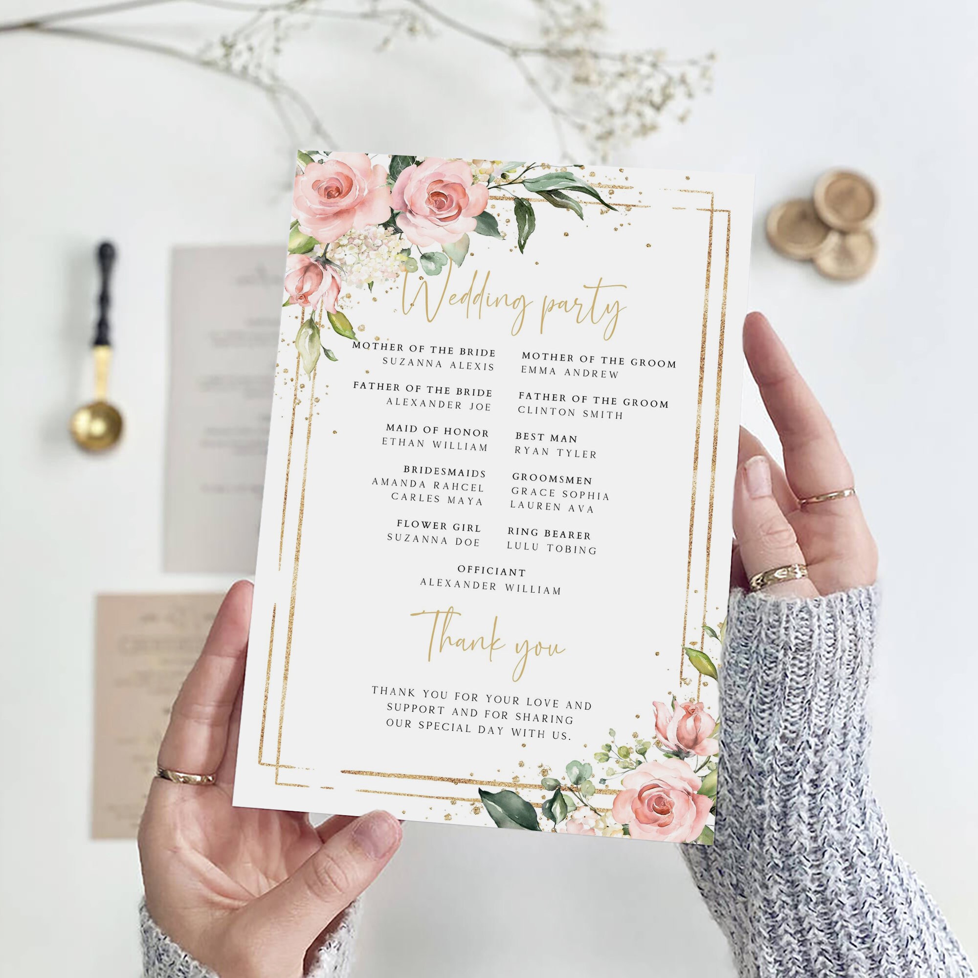 Pink Rose Wedding Program Template, Order of Service, Pink Flowers Wedding Program, Wedding ...