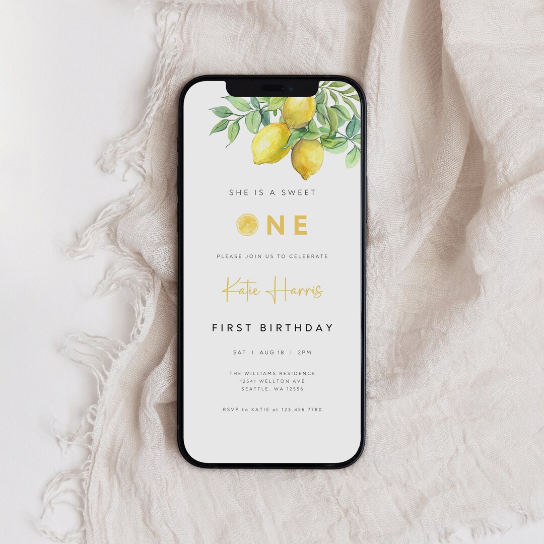 Editable Lemon First Birthday Invitation, Citrus Bday Digital Invite ...