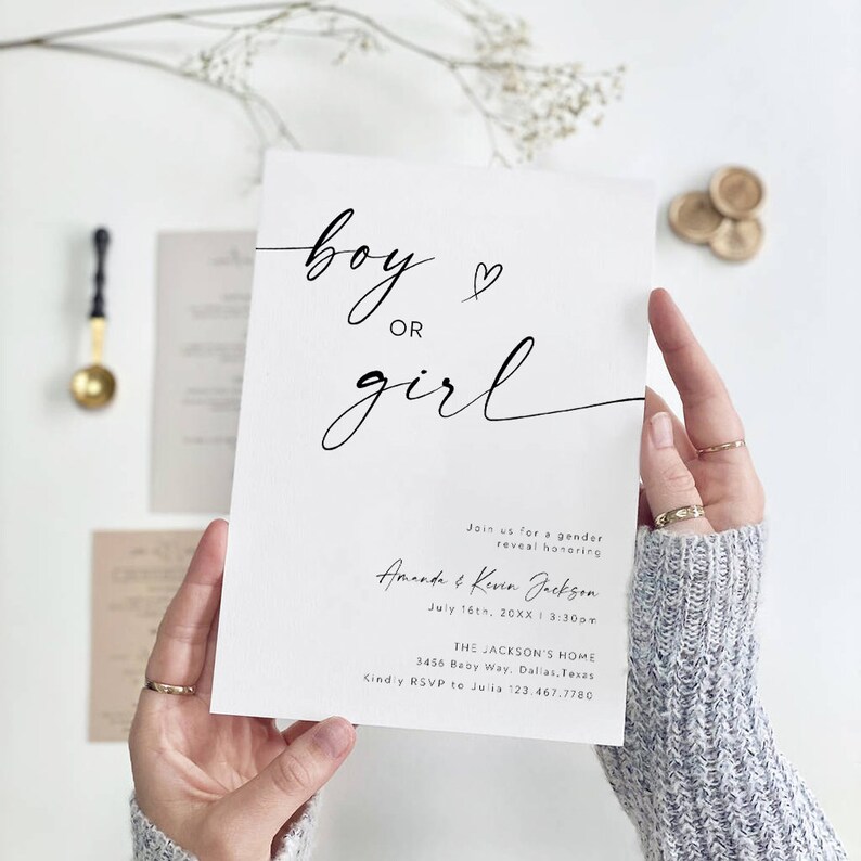 Gender Reveal Photo Invitation, Gender Neutral Baby Shower Invite, He ...