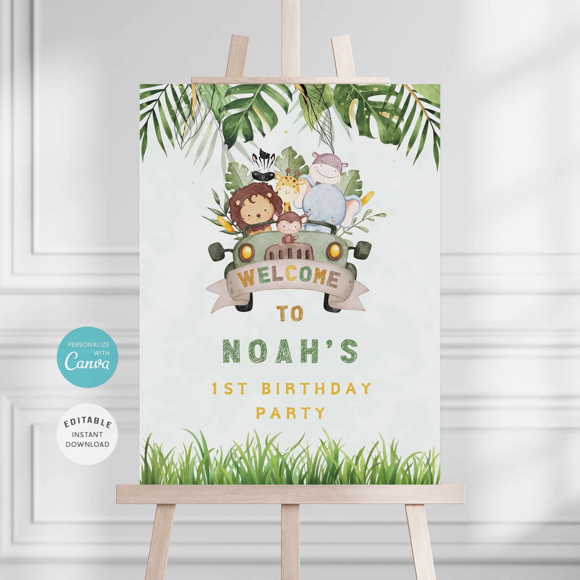 Editable Safari Birthday Welcome Sign, Jungle Animals Birthday Poster ...