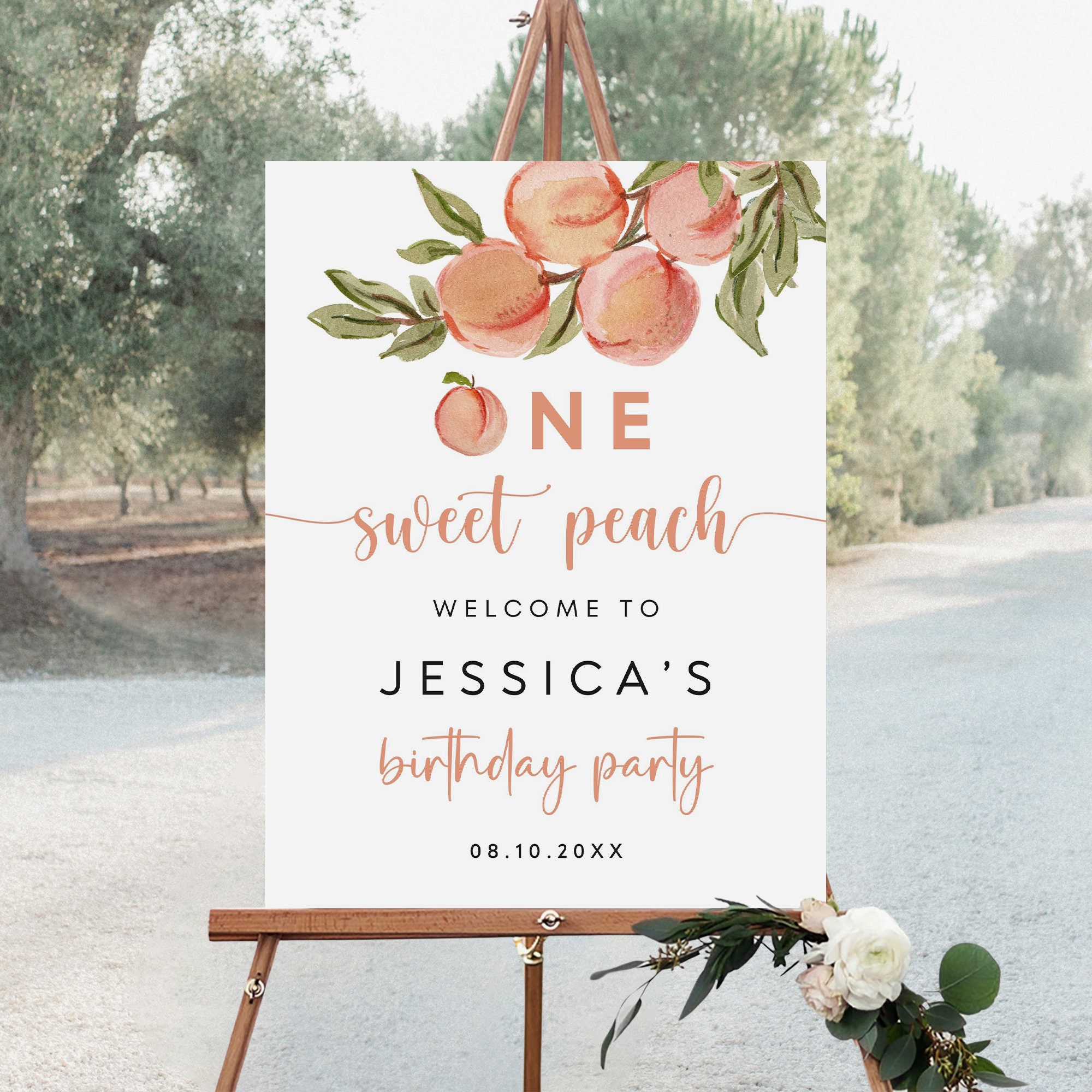 Peach First Birthday Welcome Sign, Editable Template (digital Download ...