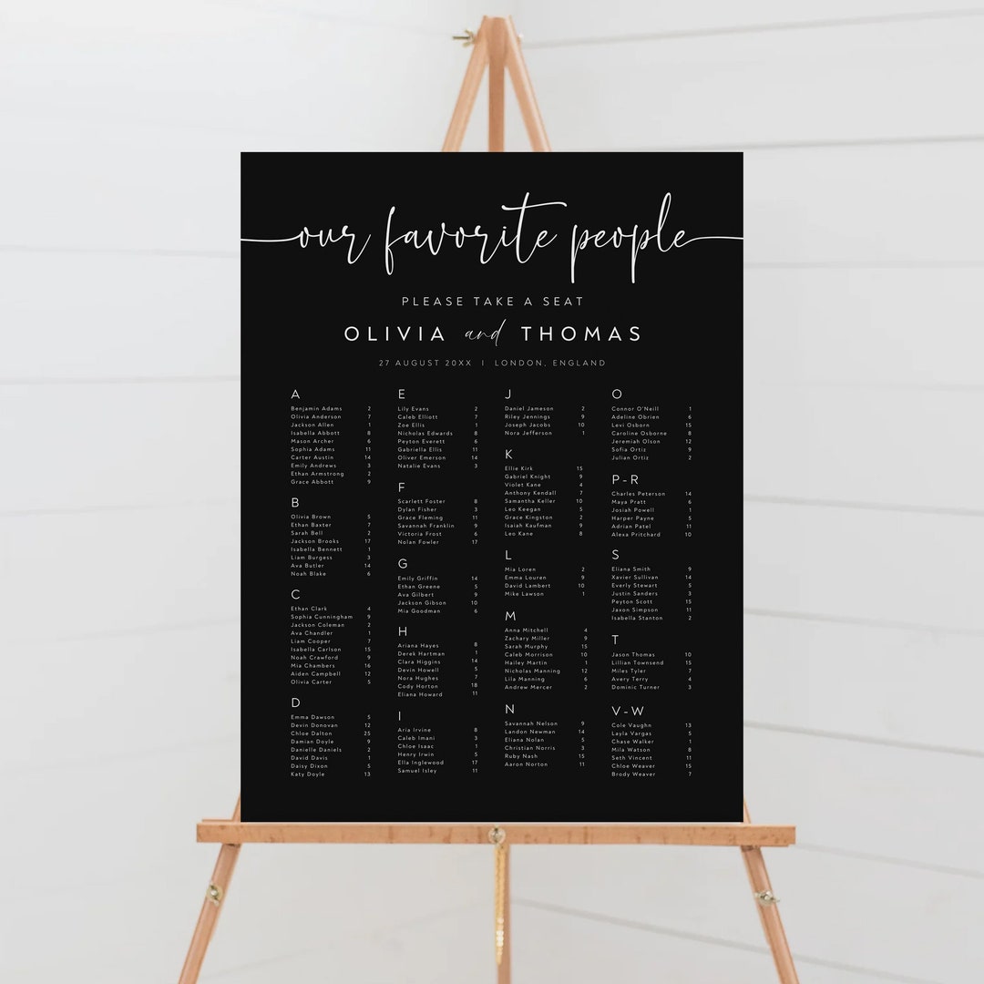 Alphabetical Seating Chart Template, Minimal Seating Chart Template ...