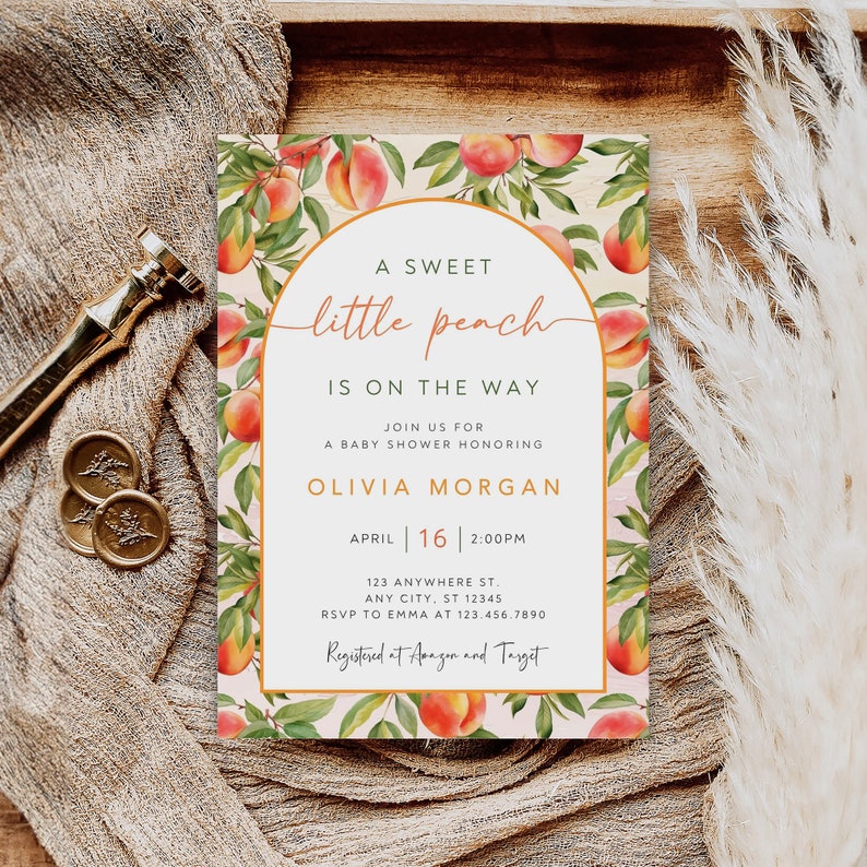 Editable Peach Baby Shower Invitation, Fruit Theme (instant Download ...
