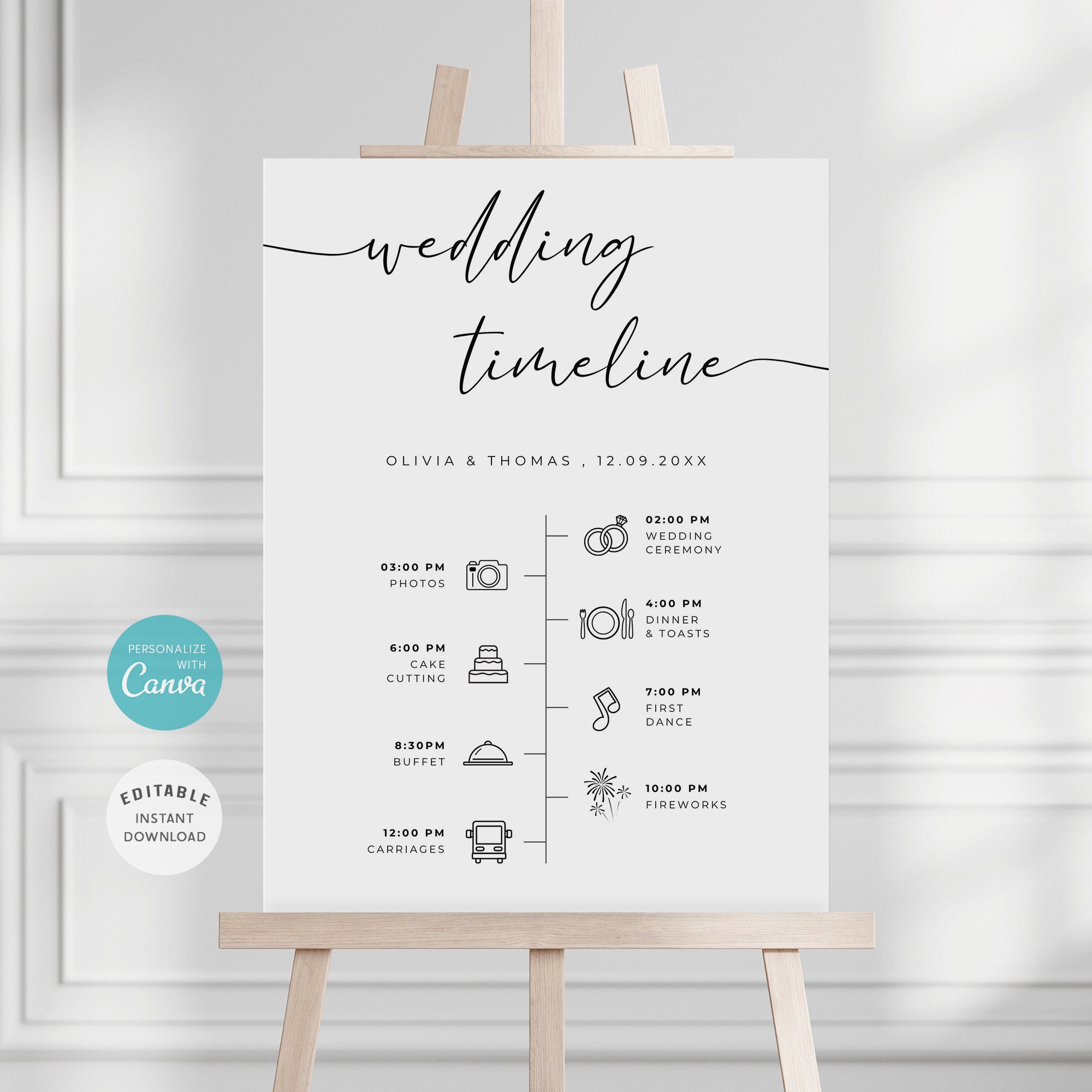 Editable Wedding Timeline Sign, Wedding Order of the Day Sign ...
