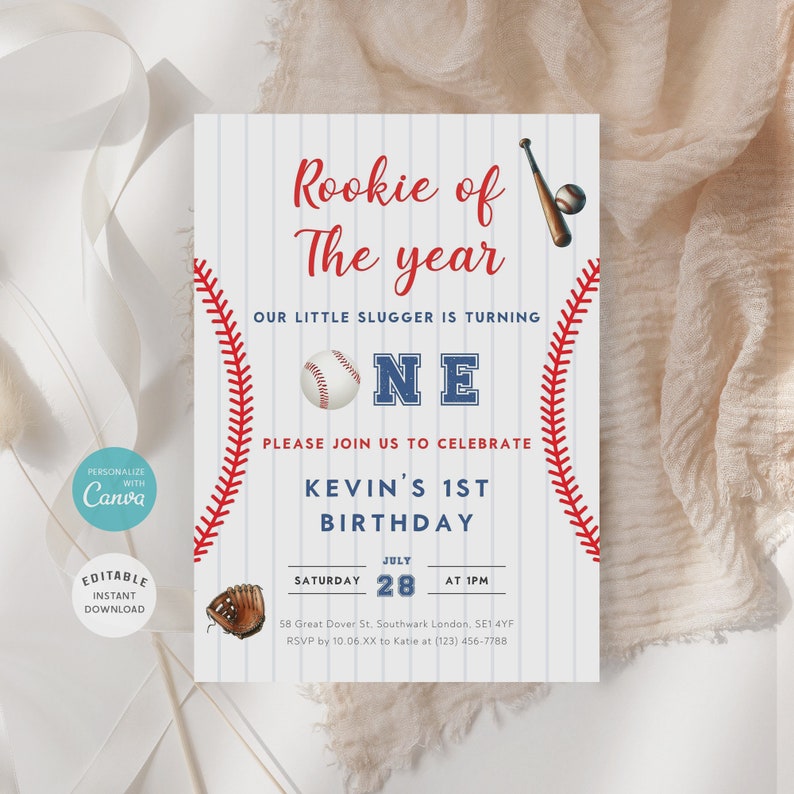 Baseball First Birthday Invitation Template, Sports Evite (digital ...