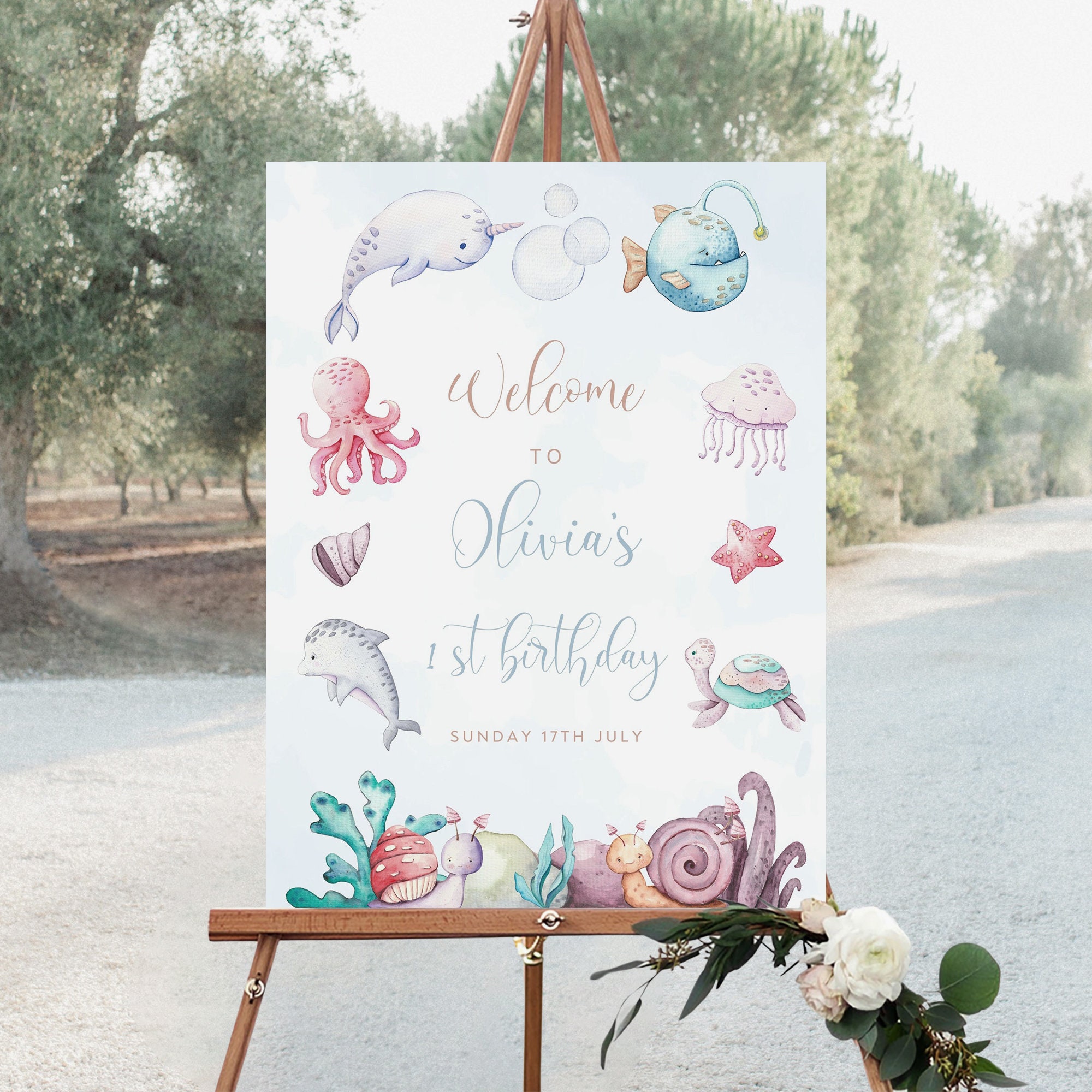 Under the Sea Welcome Sign, Editable 1st Birthday Poster, Ocean Animals ...