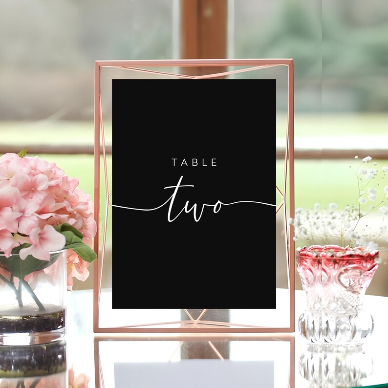 Black Modern Table Numbers Template, Minimalist Wedding Table Cards ...