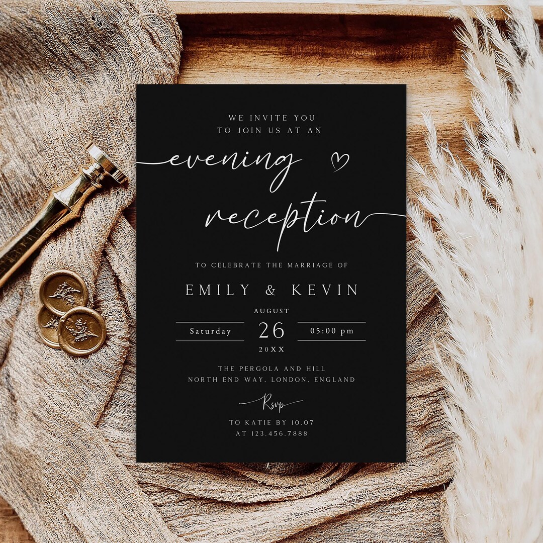 Editable Evening Wedding Reception Party Invitation, Black Wedding ...