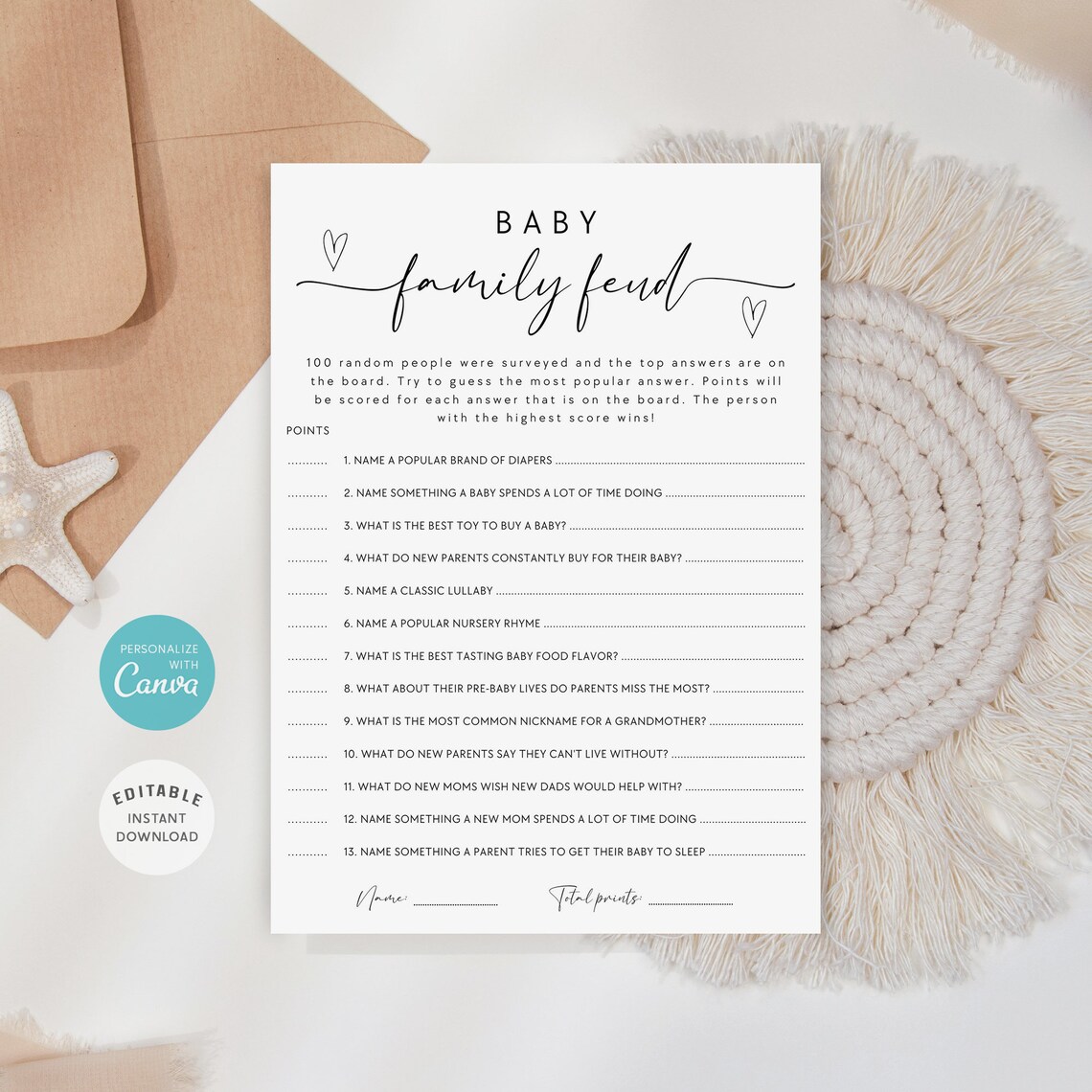 Baby Shower Family Feud Game, Trivia Template (digital Download) - Etsy