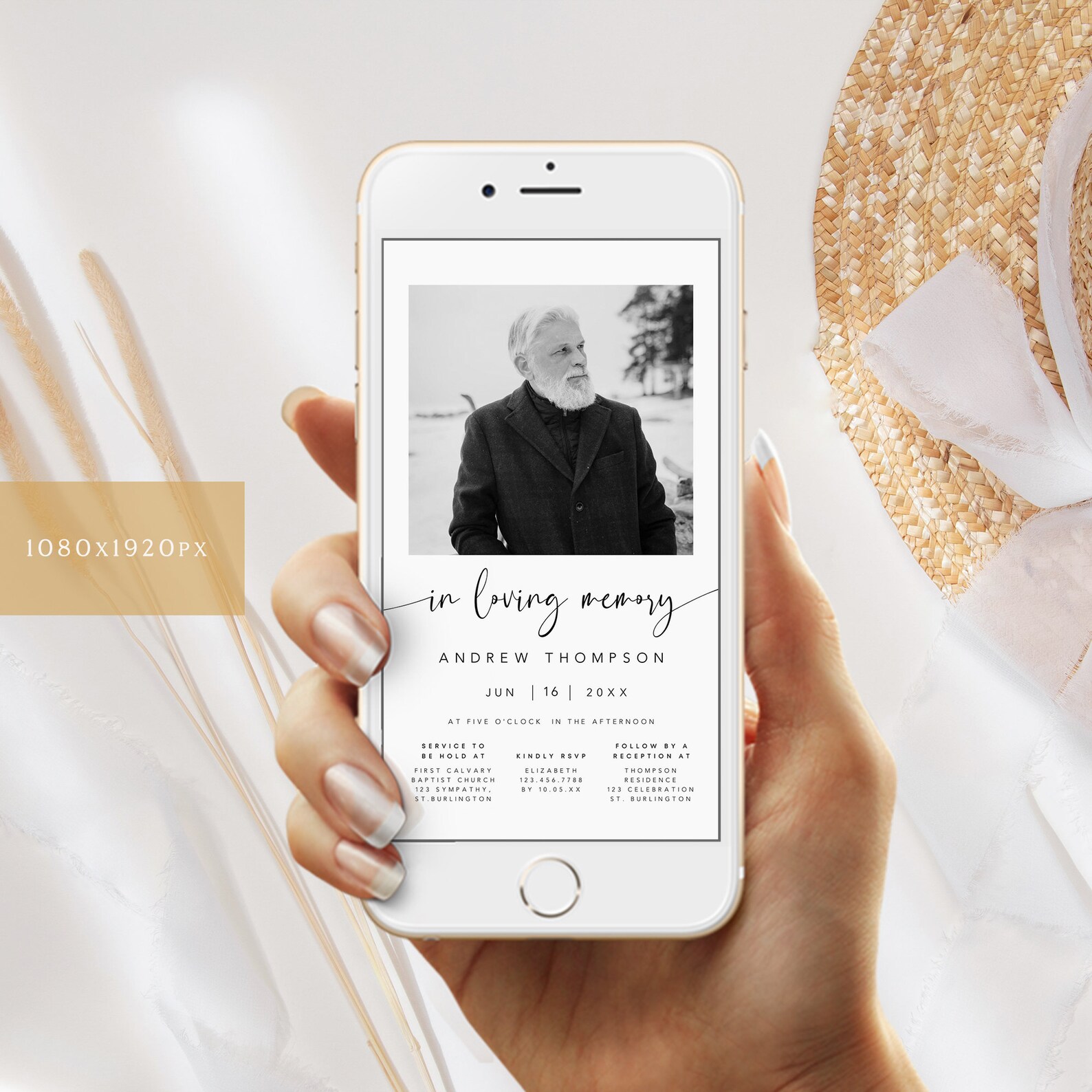 Memorial Service Invitation, Funeral Announcement Template, Photo ...