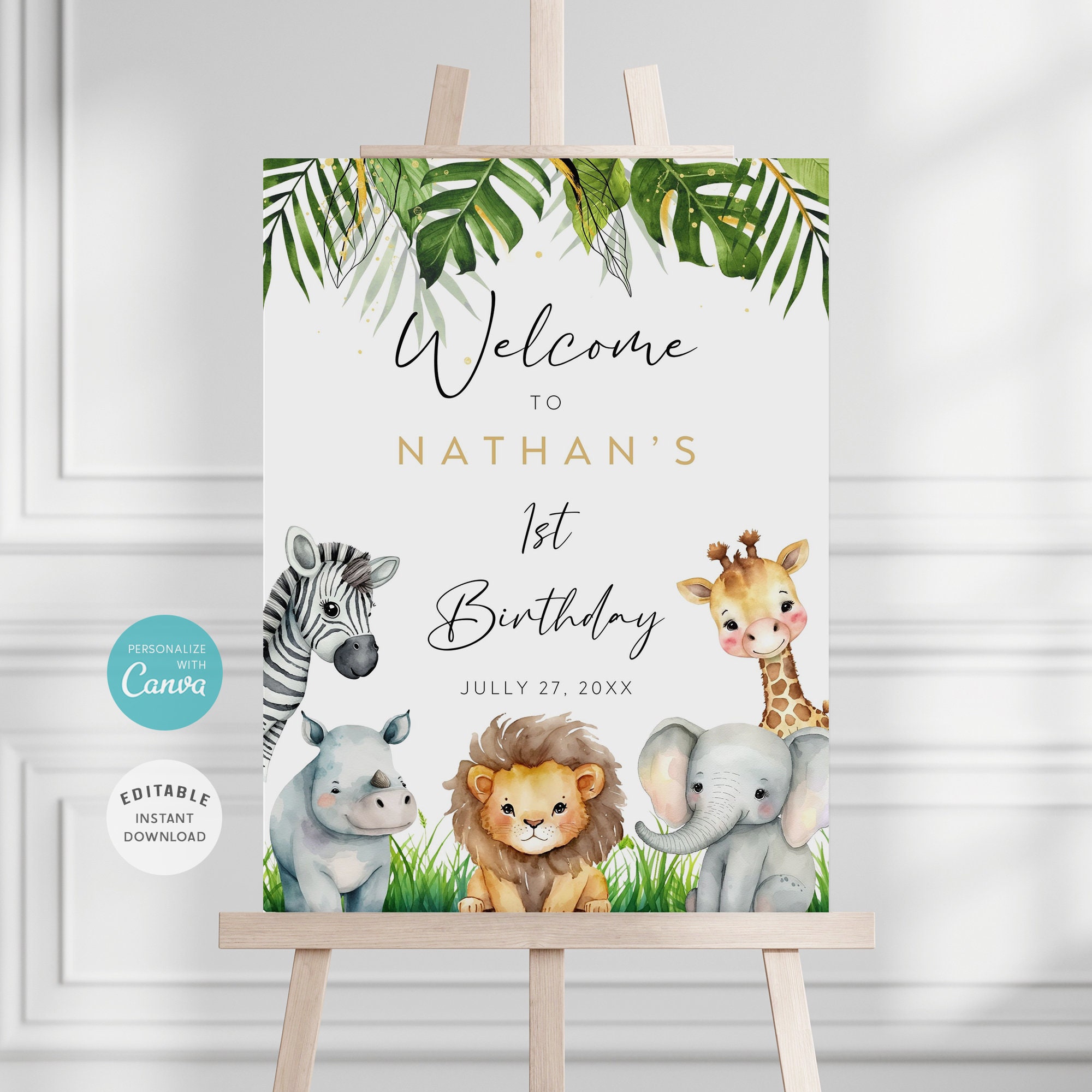 Editable Safari Birthday Welcome Sign, Jungle Animals (instant Download ...