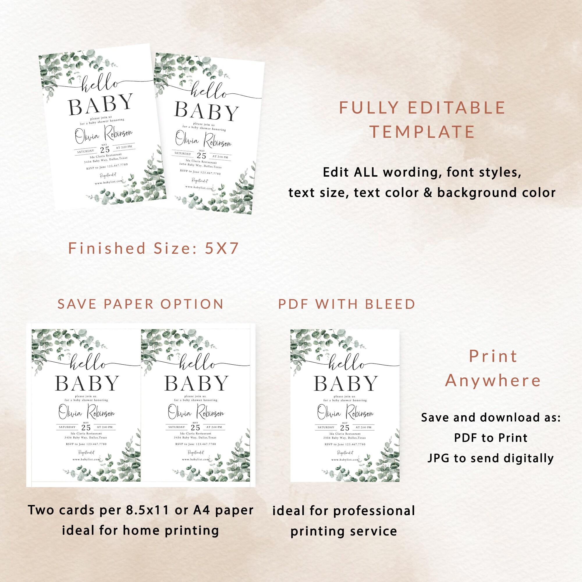 Boho Floral Christening Invitation Template, Pink Flowers (canva ...