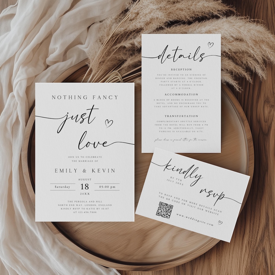 Nothing Fancy Just Love Invitation Set, Reception Wedding Suite, QR ...