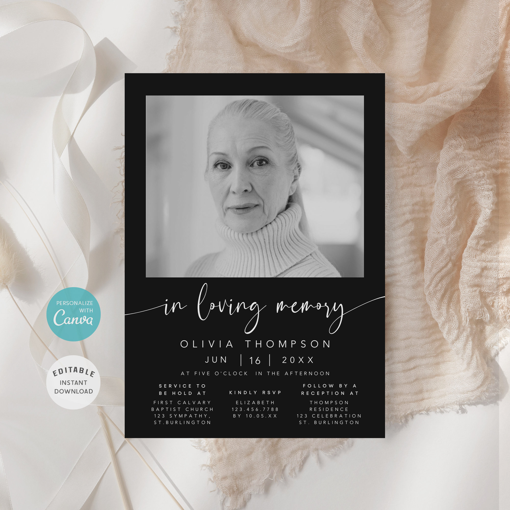 Funeral Announcement Template, Digital Memorial Invitation, in Loving ...