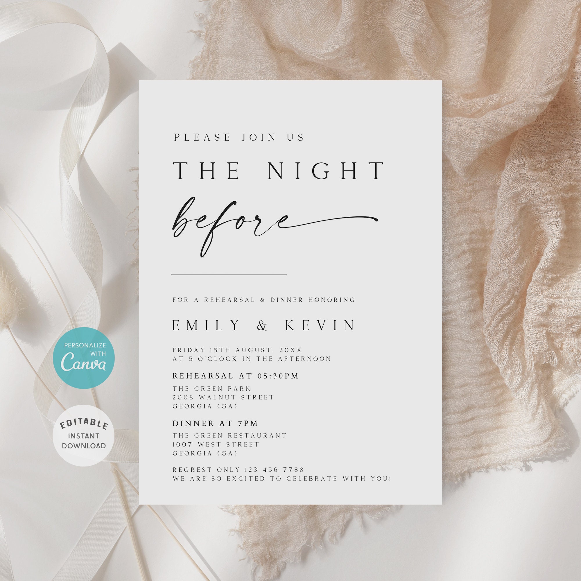 Minimalist Rehearsal Dinner Invitation Template, Wedding Rehearsal ...