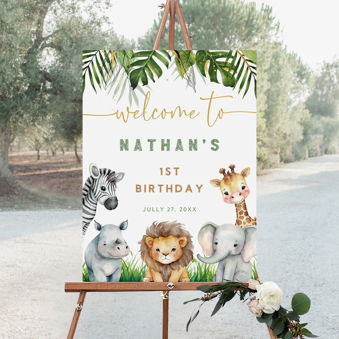 Editable Safari Birthday Welcome Sign, Jungle Animals Birthday Sign ...