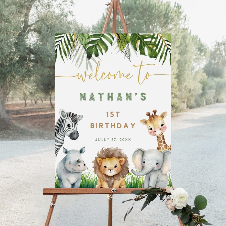 Editable Safari Birthday Welcome Sign, Jungle Animals Birthday Sign ...
