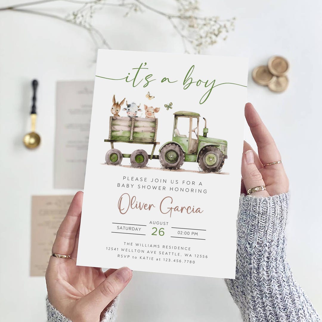 Editable It's a Boy Tractor Baby Shower Invitation, Ranch Farm Baby ...