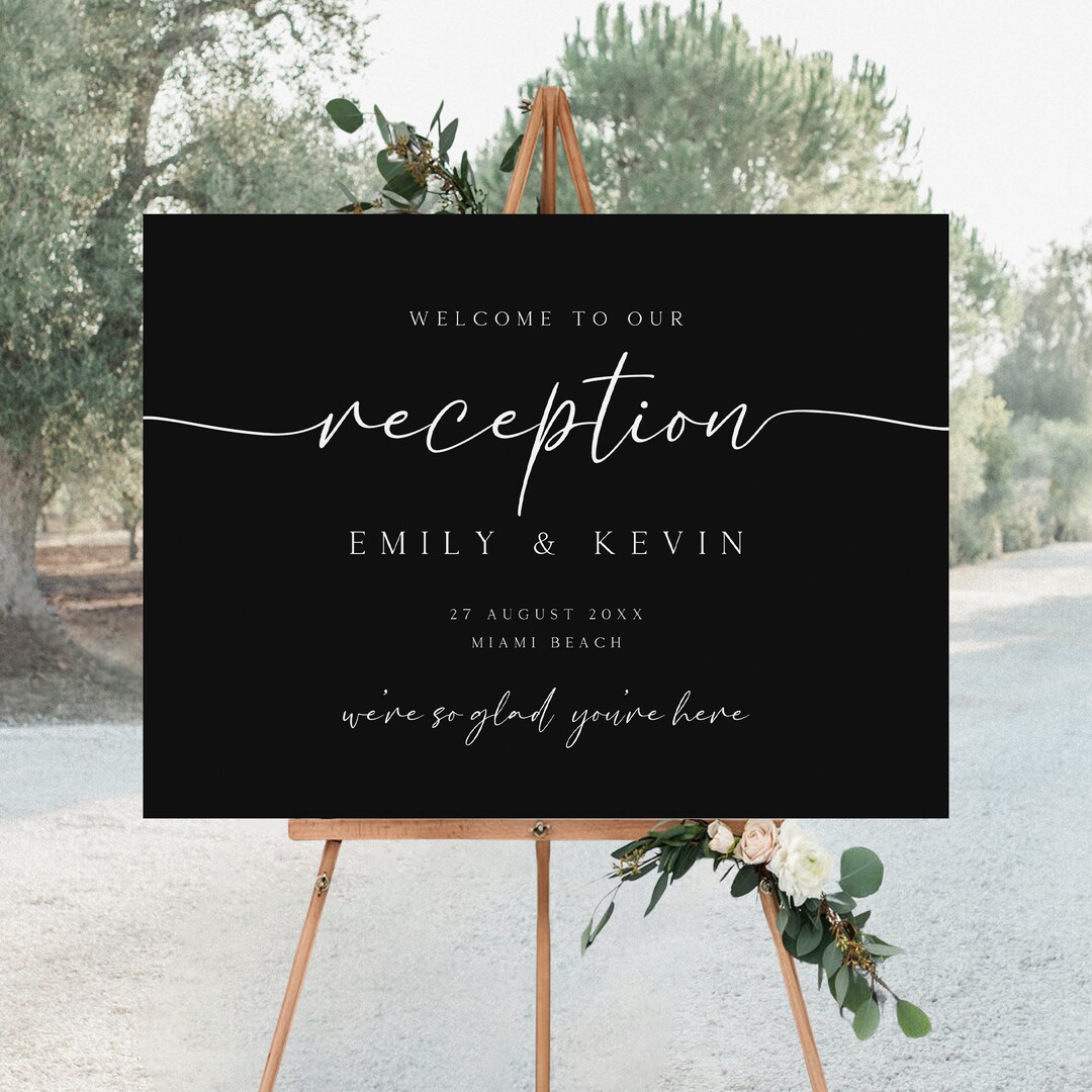 Black Reception Welcome Sign Template, Editable Wedding Decor (digital ...