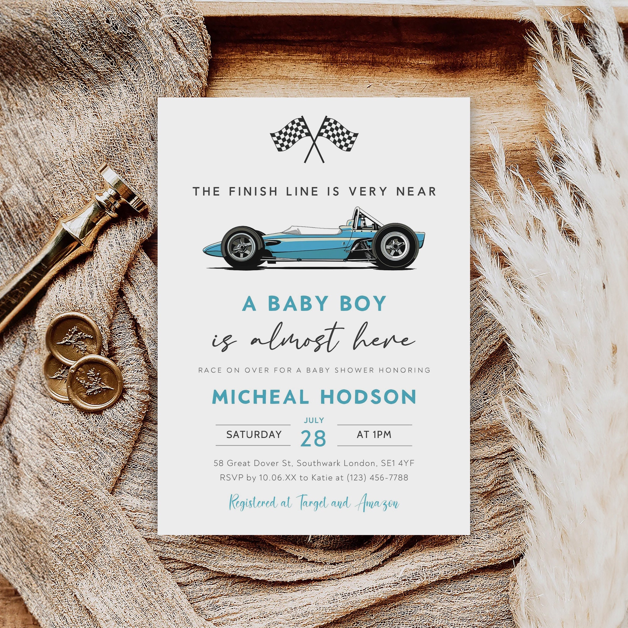 Editable Race Car Baby Shower Invitation, Blue Race Car Invite, Racing ...