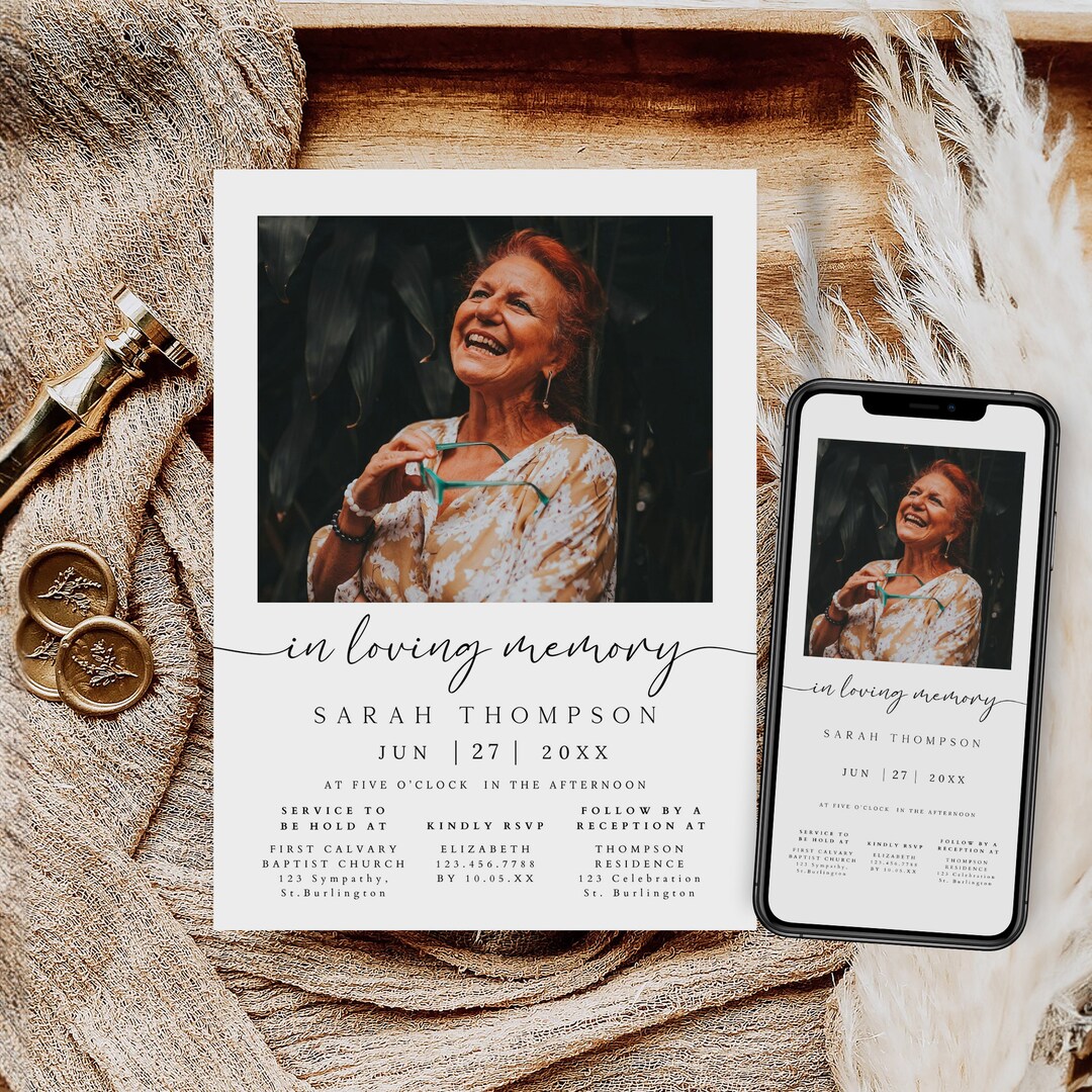 Funeral Announcement Template, Memorial Service Invitation, Photo ...