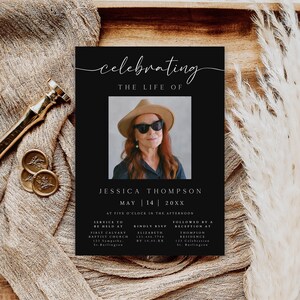Editable Memorial Service Invitation, Funeral Photo Invite, Celebration ...