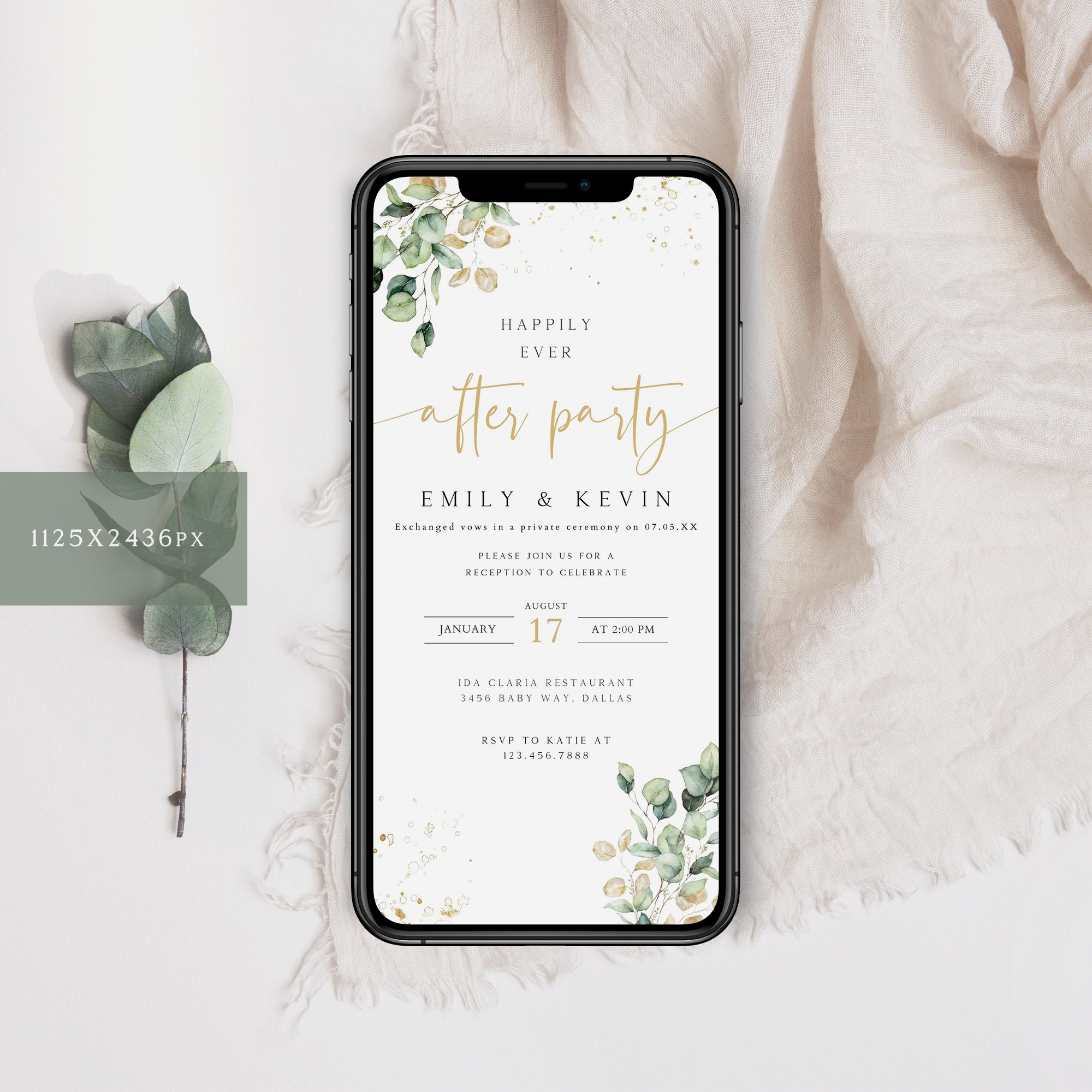 Electronic Wedding Reception Invitation Template, Greenery Reception ...