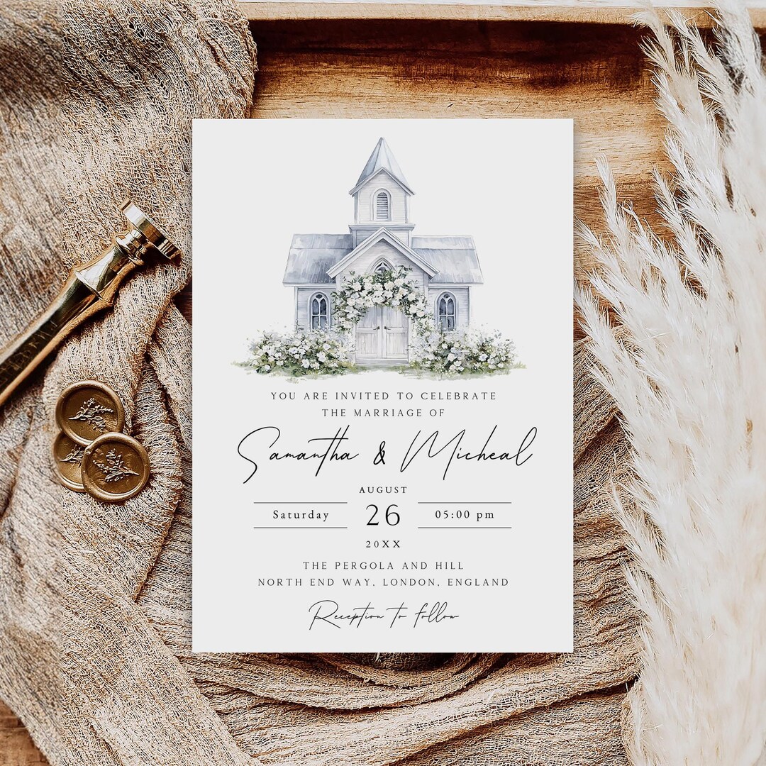 Venue Wedding Invitation Template, Editable Chapel Wedding Invite, DIY ...