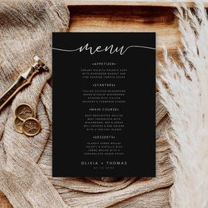 Wedding Menu Card Template, Black Menu Card, 5x7 & 8x10 Wedding Menu ...
