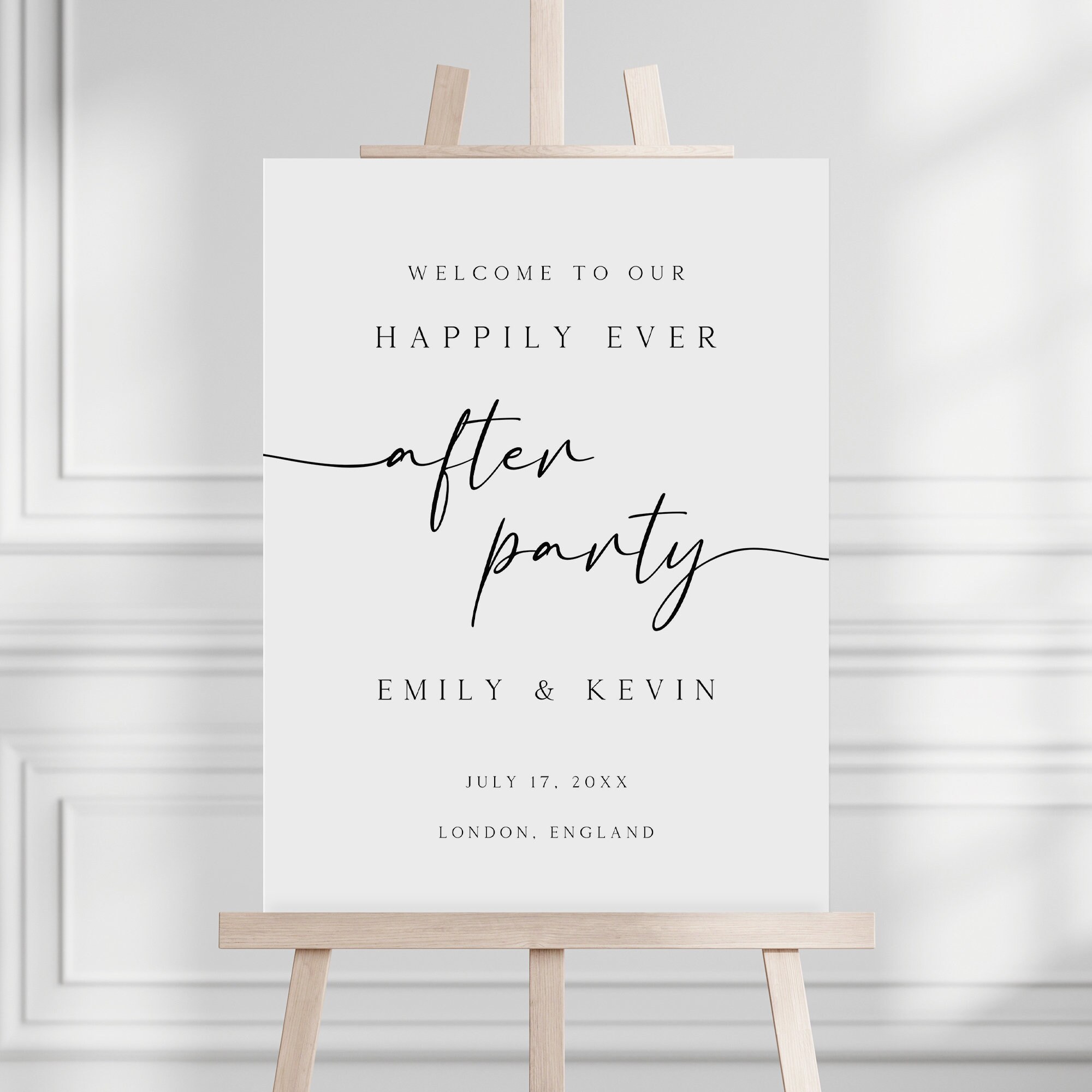 Happily Ever After Party Welcome Sign, Editable Minimalist Wedding ...