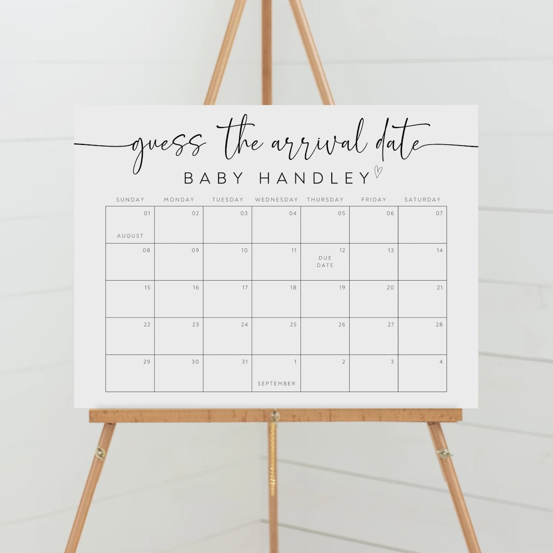 Baby Due Date Calendar Sign, Guess the Birthday Baby Shower Game, Guess ...