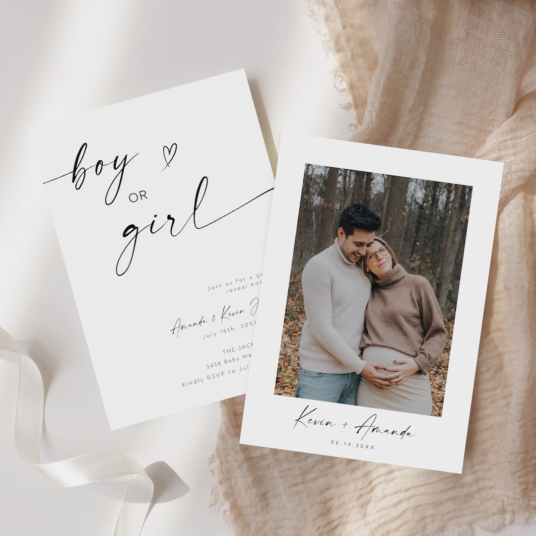 Gender Reveal Photo Invitation, Gender Neutral Baby Shower Invite, He ...