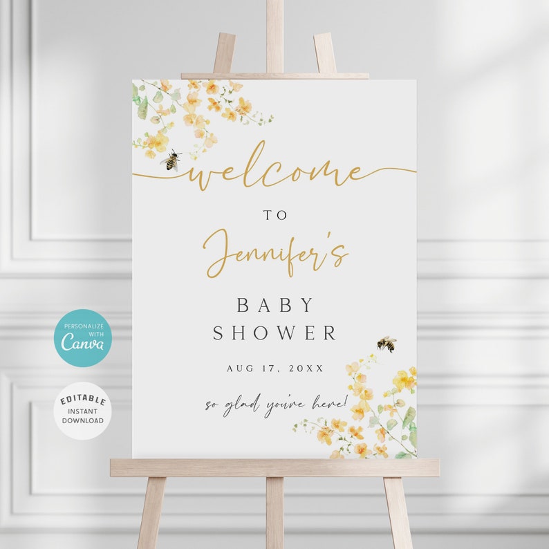Editable Bee Baby Shower Welcome Sign Poster (digital) - Etsy