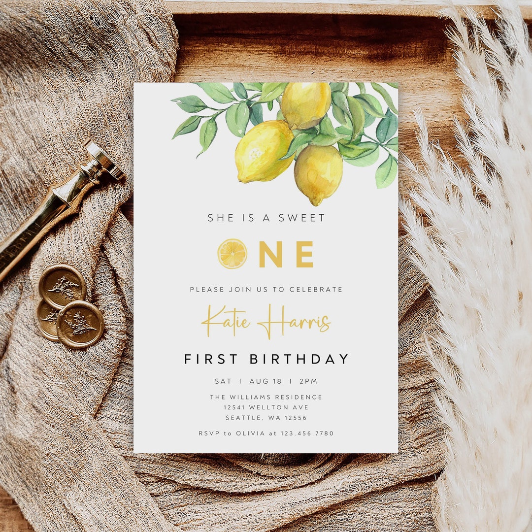 Editable Lemon First Birthday Invitation, Citrus Birthday Invite ...