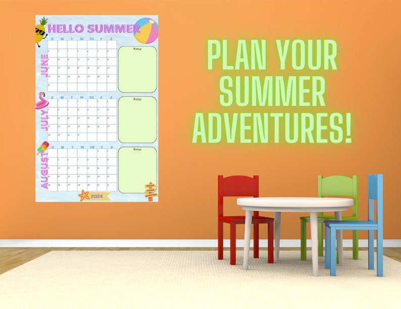 2026 3 Month Summer Wall Calendar, Digital Download - Etsy UK