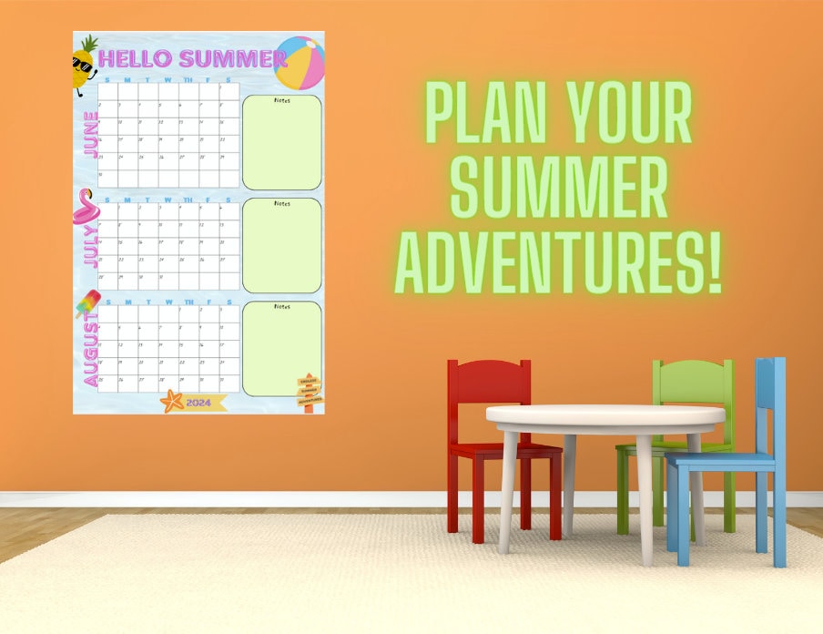 2025 3 Month Summer Wall Calendar, Digital Download - Etsy UK