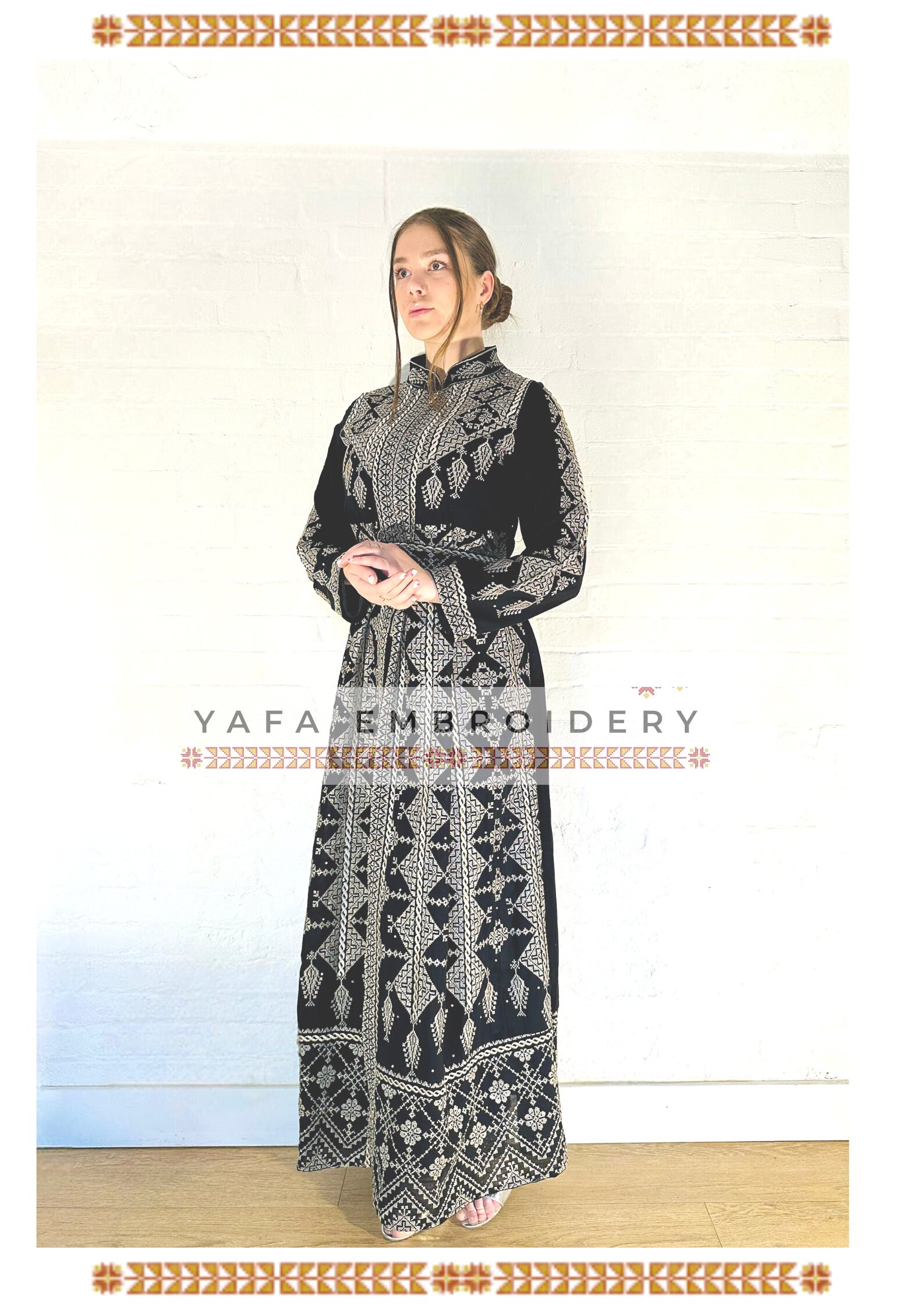 Palestinian Embroidered Thobe Kaftan Maxi Dress 3 Pcs Thobe Kaftan ...